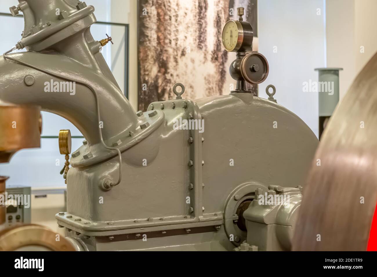 Detail of a classic 1934 industrial hydroelectric generator turbine ...