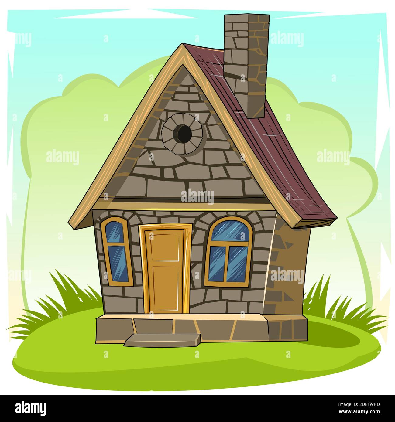 Stone house. Fabulous cartoon object. Cute childish style. An ancient ...