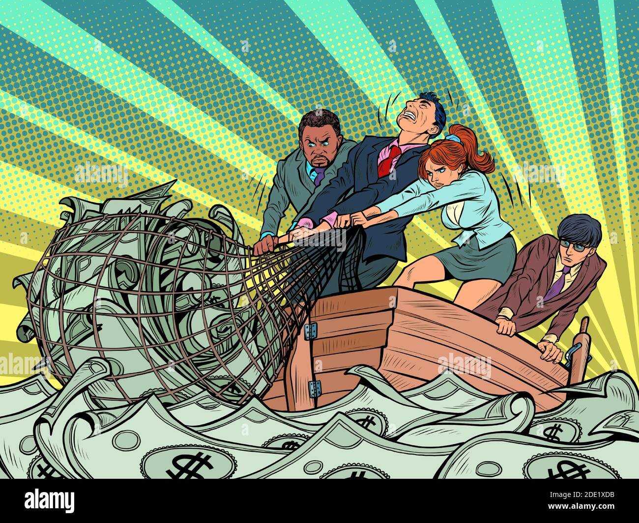 The business team makes a financial profit, like fishermen catching ...