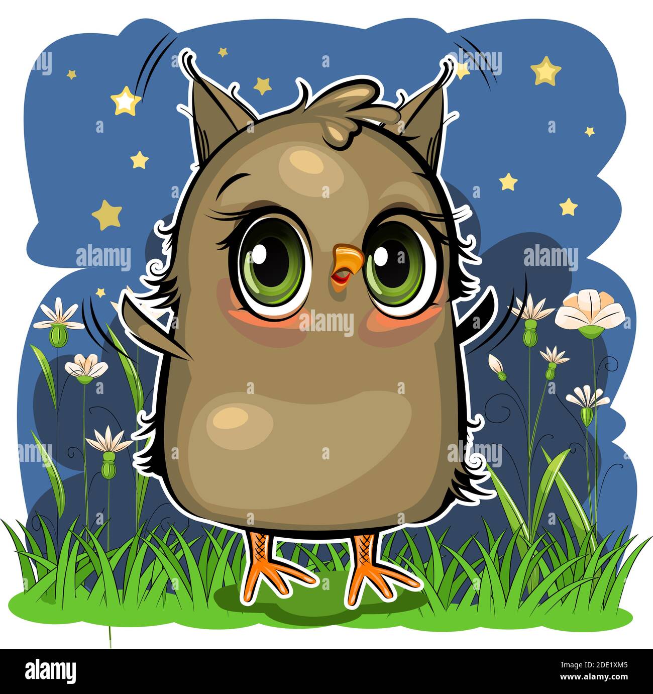 Little owl. The funny chick is trying to take off. Cute and funny chick ...