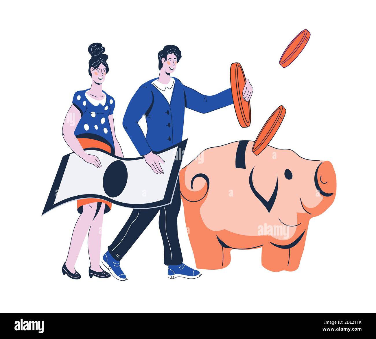 Money saving and money making concept cartoon vector illustration Stock ...