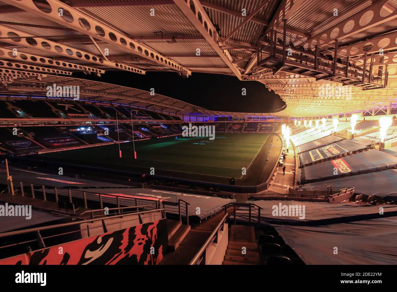 Flames illuminate the KCOM Stadium ahead of the game Stock Photo - Alamy