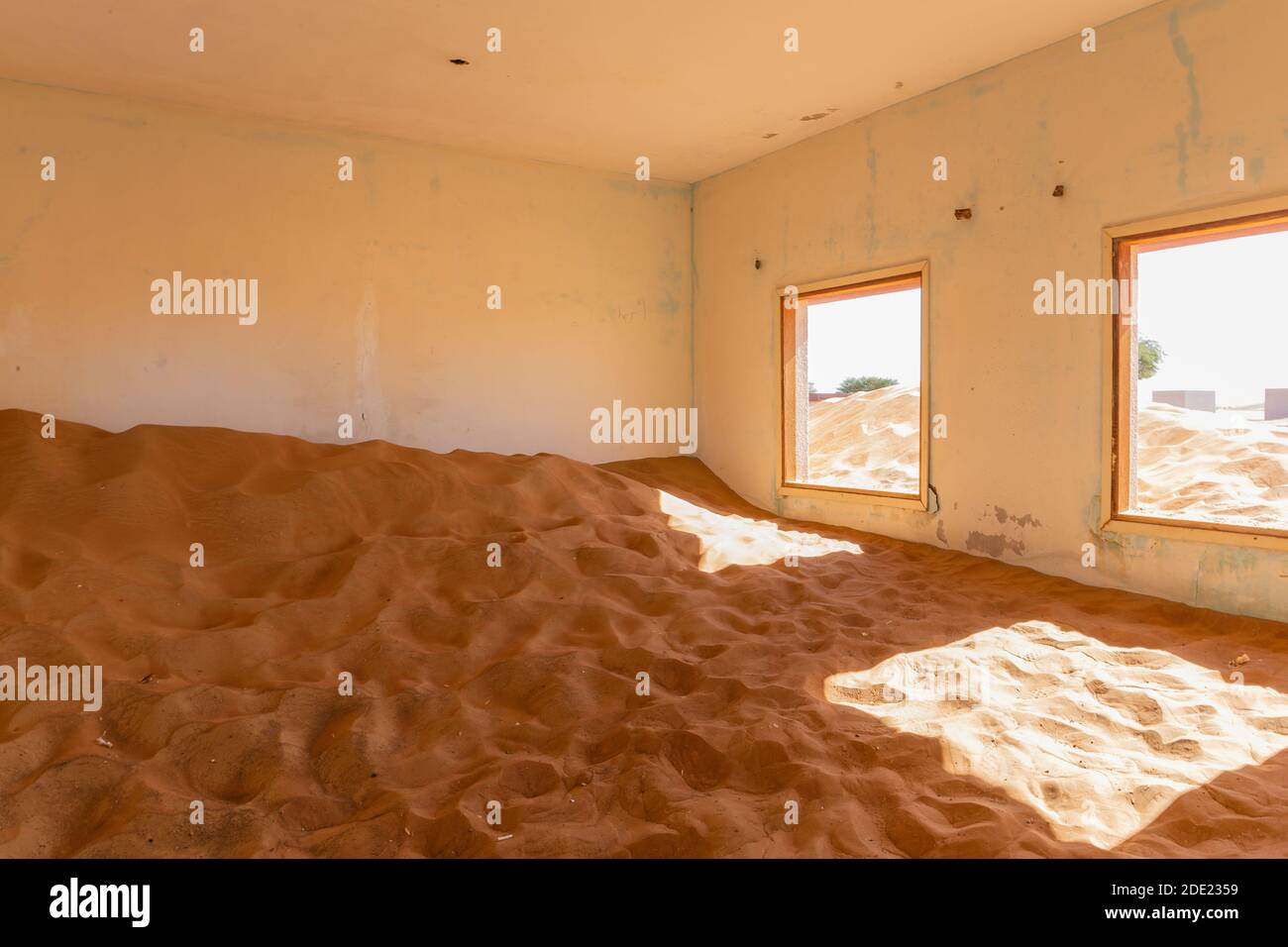 Neglected house interior buried in sand in village Al Madam in United ...