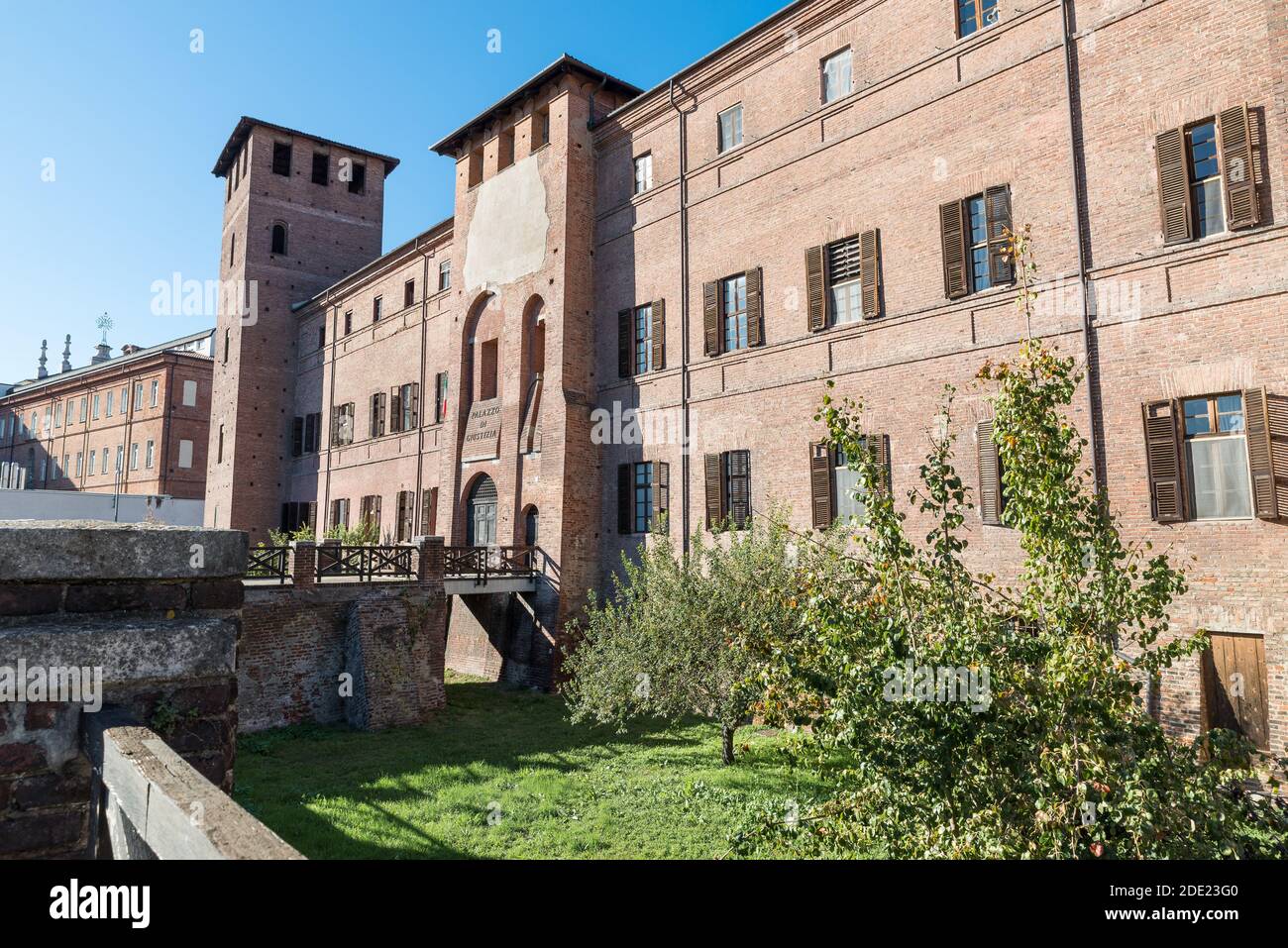 Castle with moat and bridge, Vercelli city, Italy, seat of the Palace ...