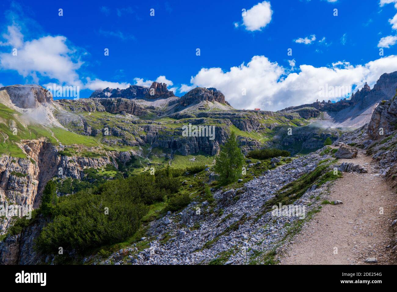 Looking across a deep V-shaped, forested valley towards the spectacular ...