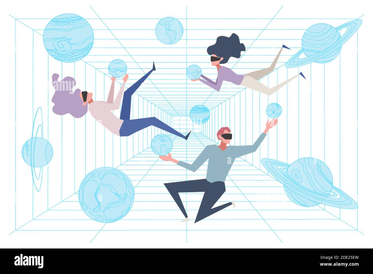 Scientists in simulation room, cyberspace, people in ar headsets ...