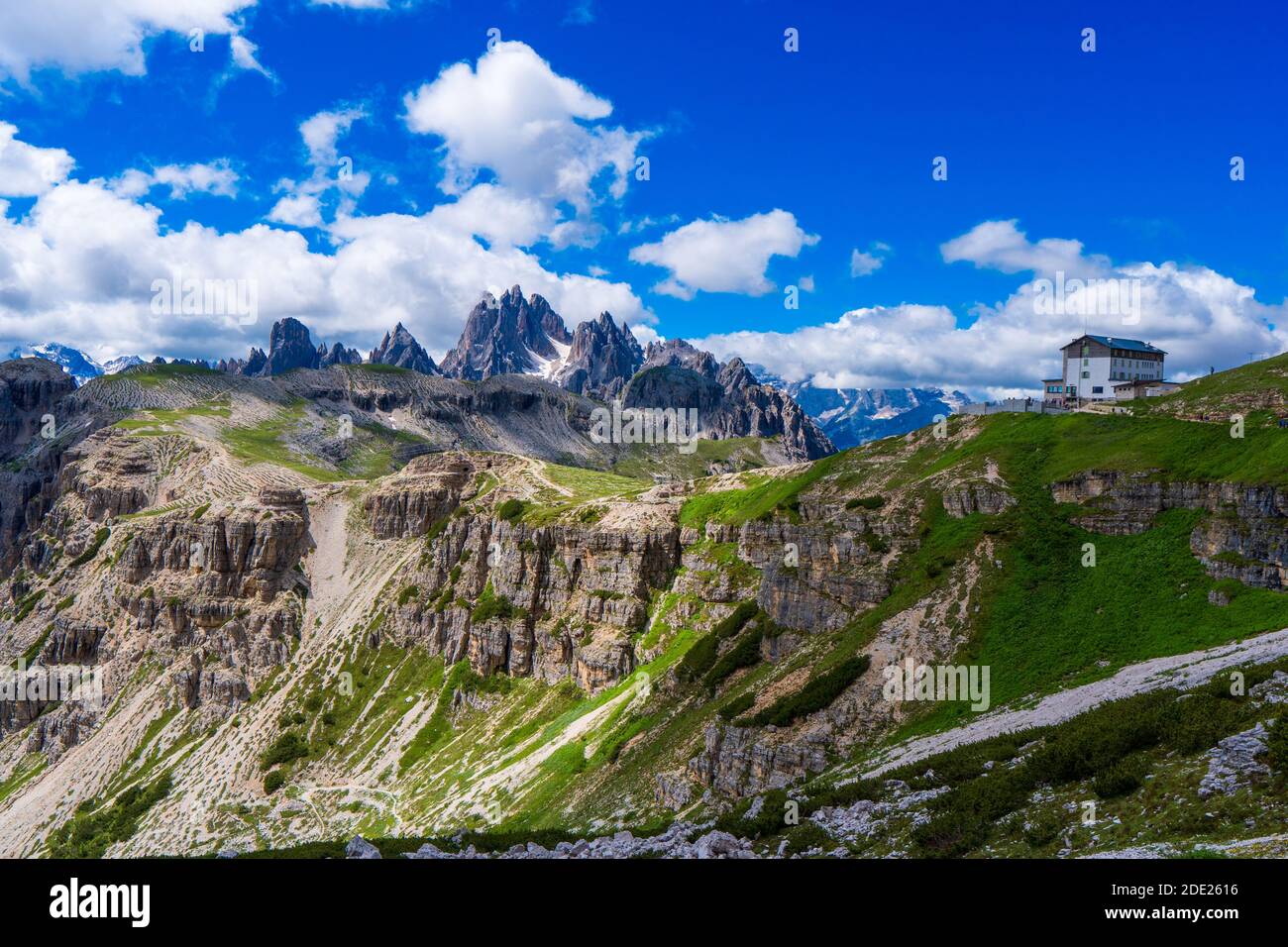 Fantastic views down the Dolomites mountain valley at the start of Tre ...