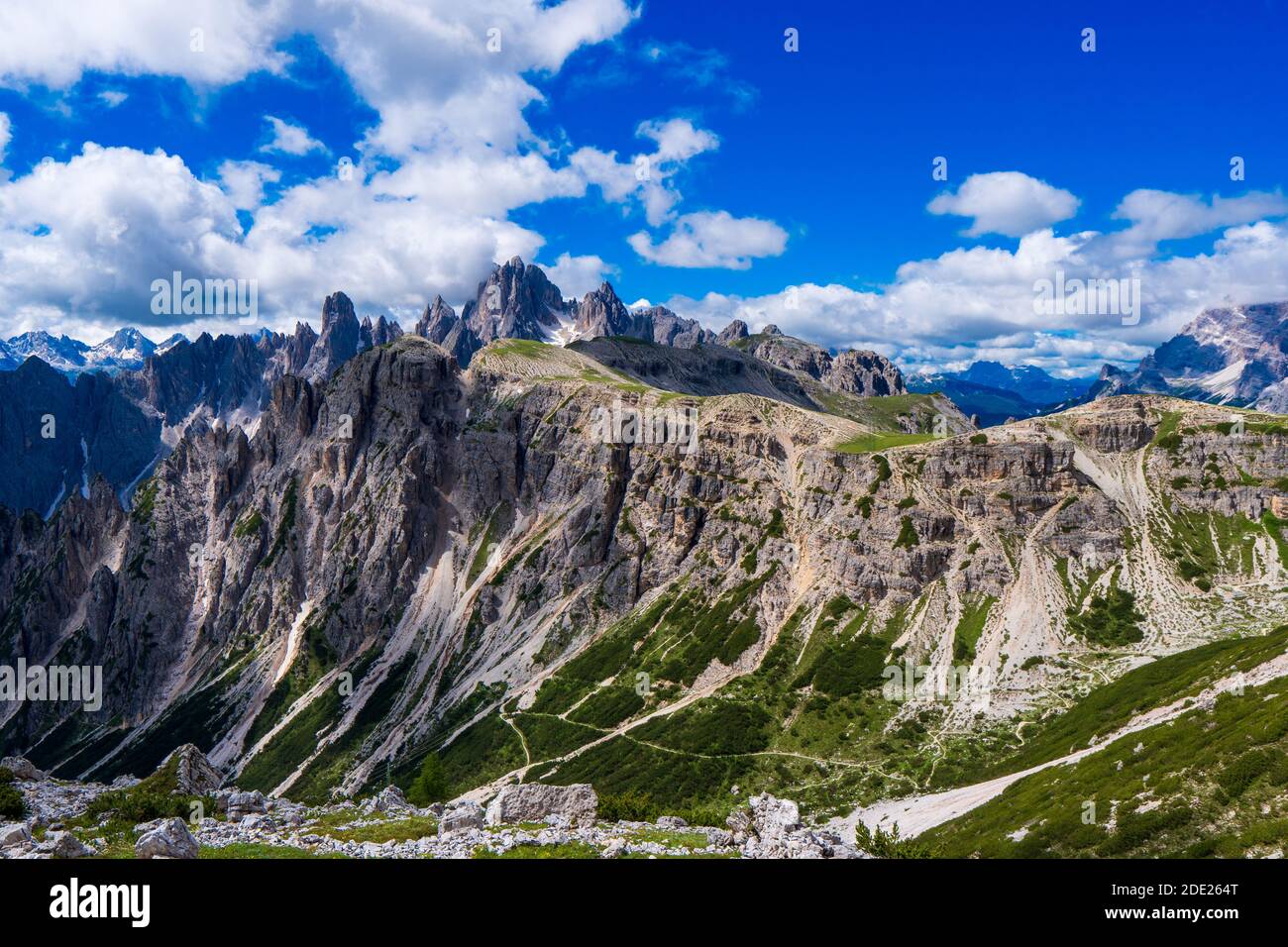 Fantastic views down the Dolomites mountain valley at the start of Tre ...