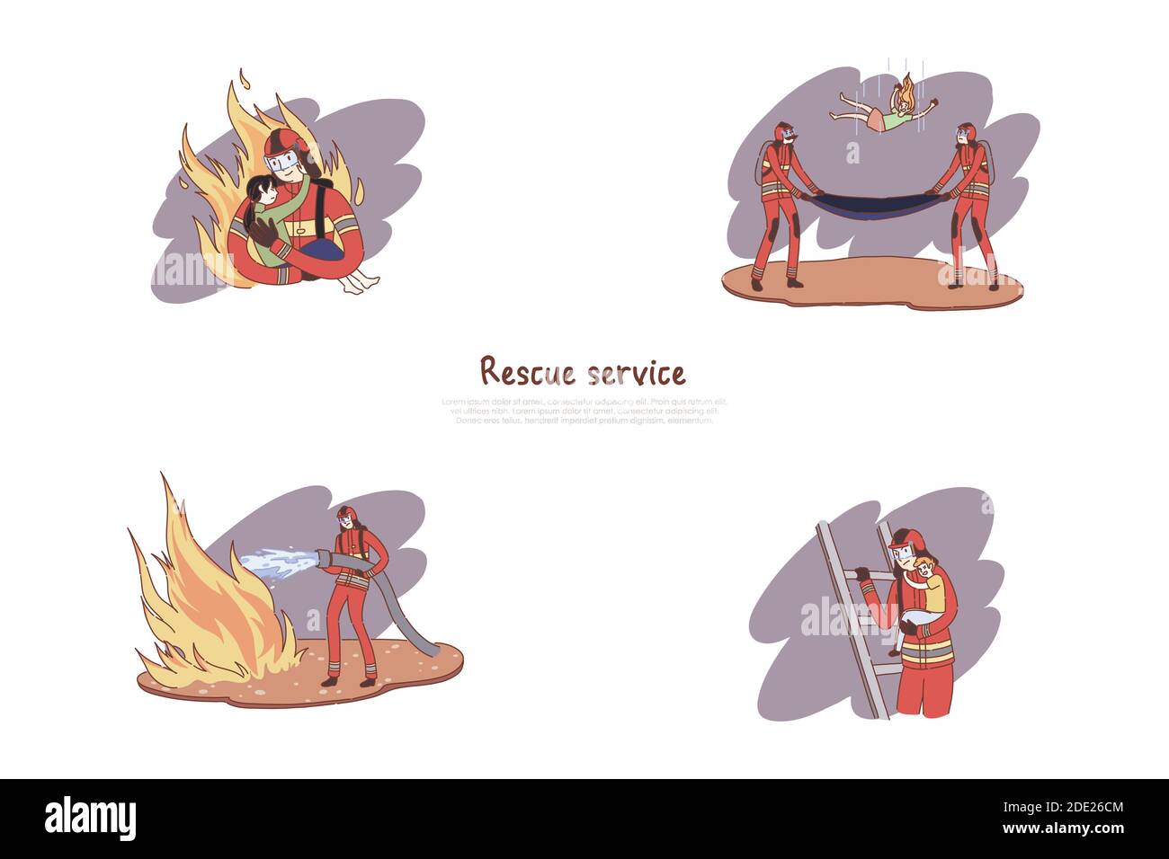 Brave firefighters in uniform, heroes extinguishing fire, rescuing ...