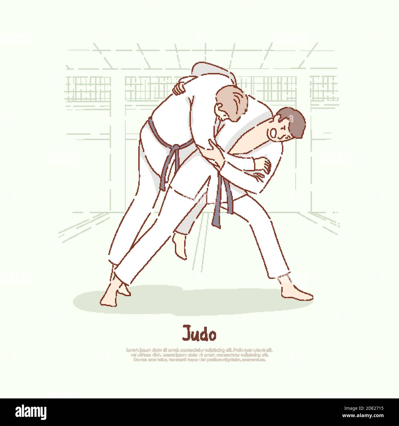 Traditional asian martial arts sparring, young men in kimono practicing ...