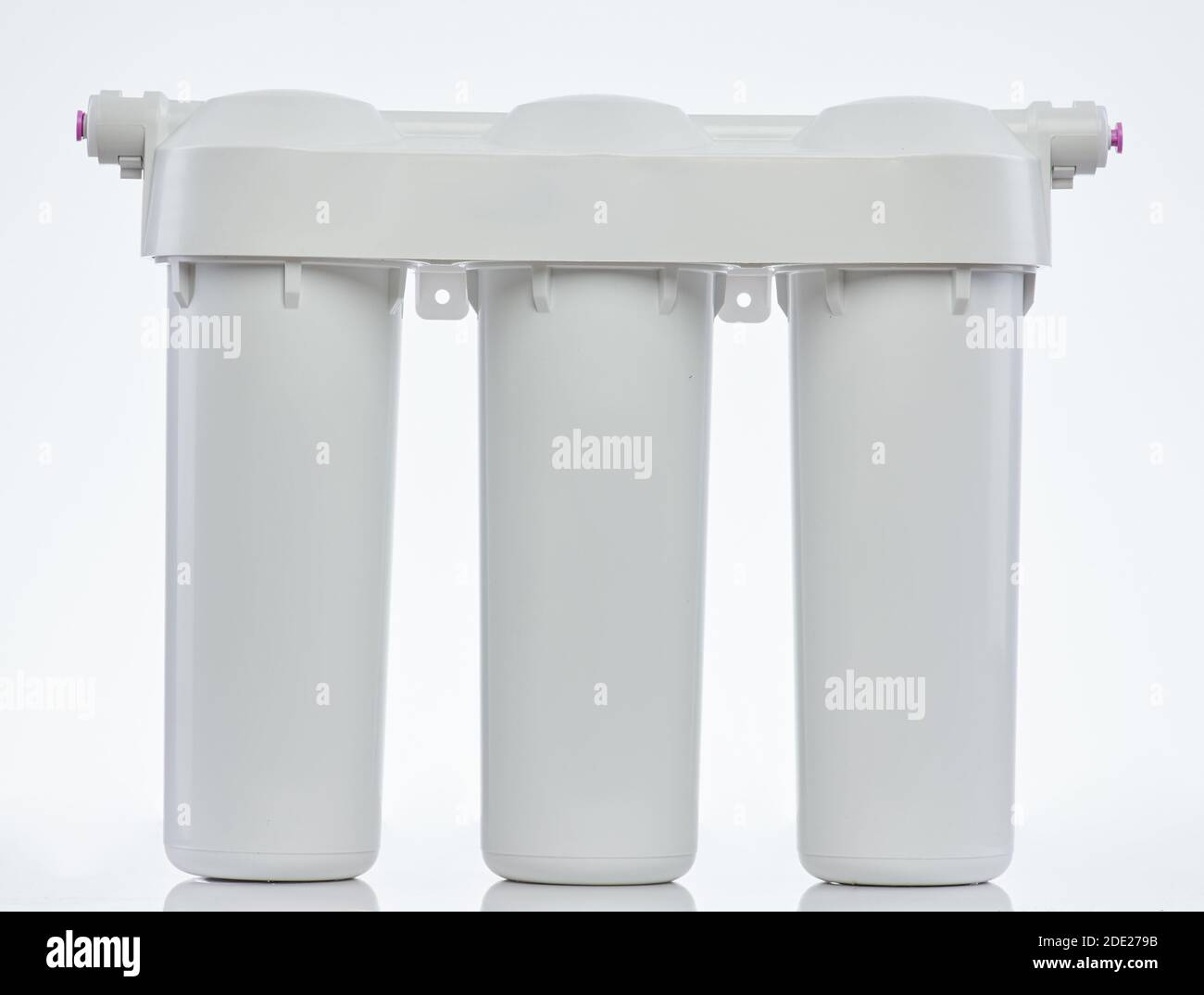 Three stage filter water cleaning system isolated on white background ...