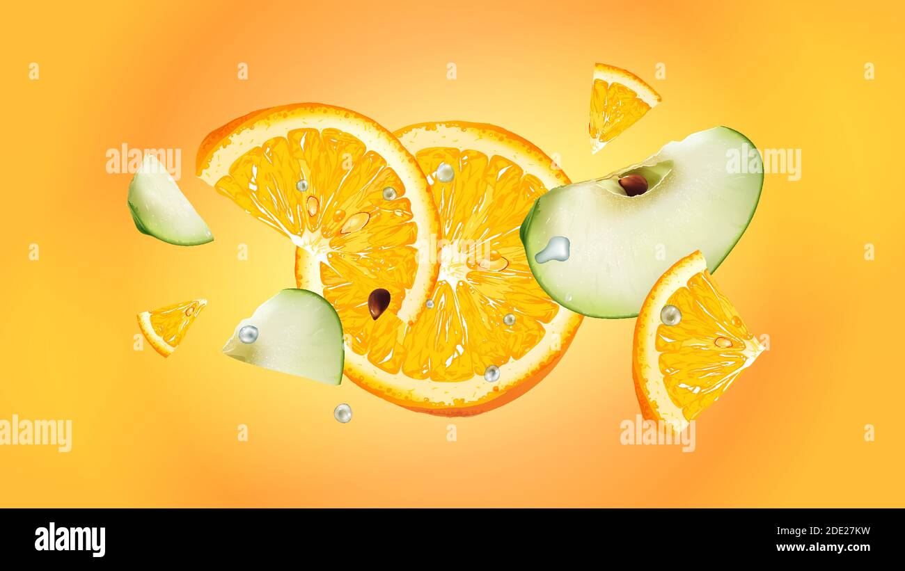 Flying slices fruit apple hi-res stock photography and images - Alamy