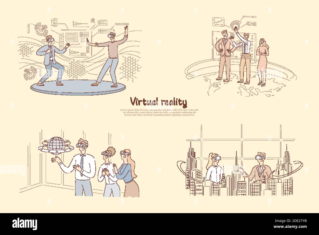 Virtual reality in daily life, man in VR glasses training martial arts ...