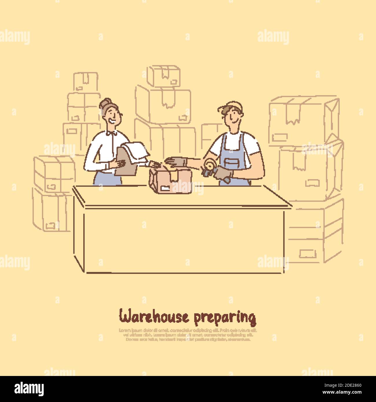 Warehouse workers preparing products for shipment, supervisor checking ...