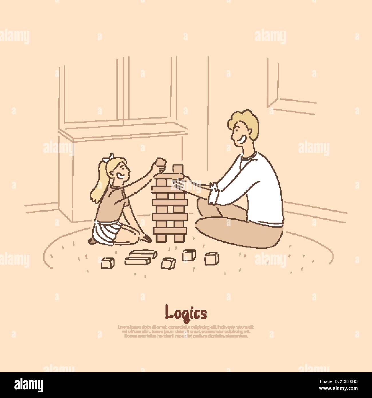 Father playing with child, dad and daughter, preschooler constructing ...