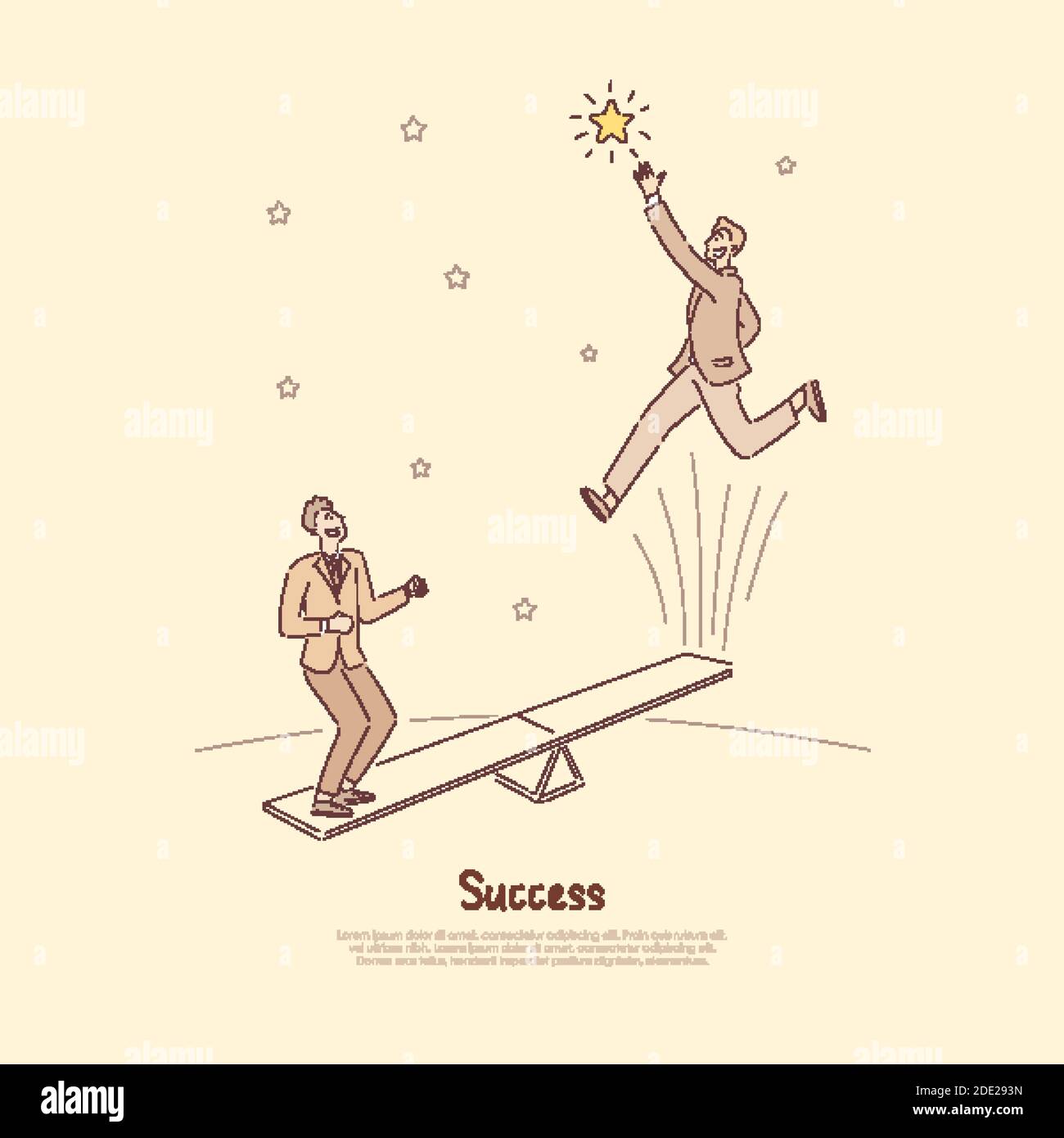 People jumping on seesaw attraction, reaching for stars, achieving ... People jumping on seesaw attraction, reaching for stars, achieving ...