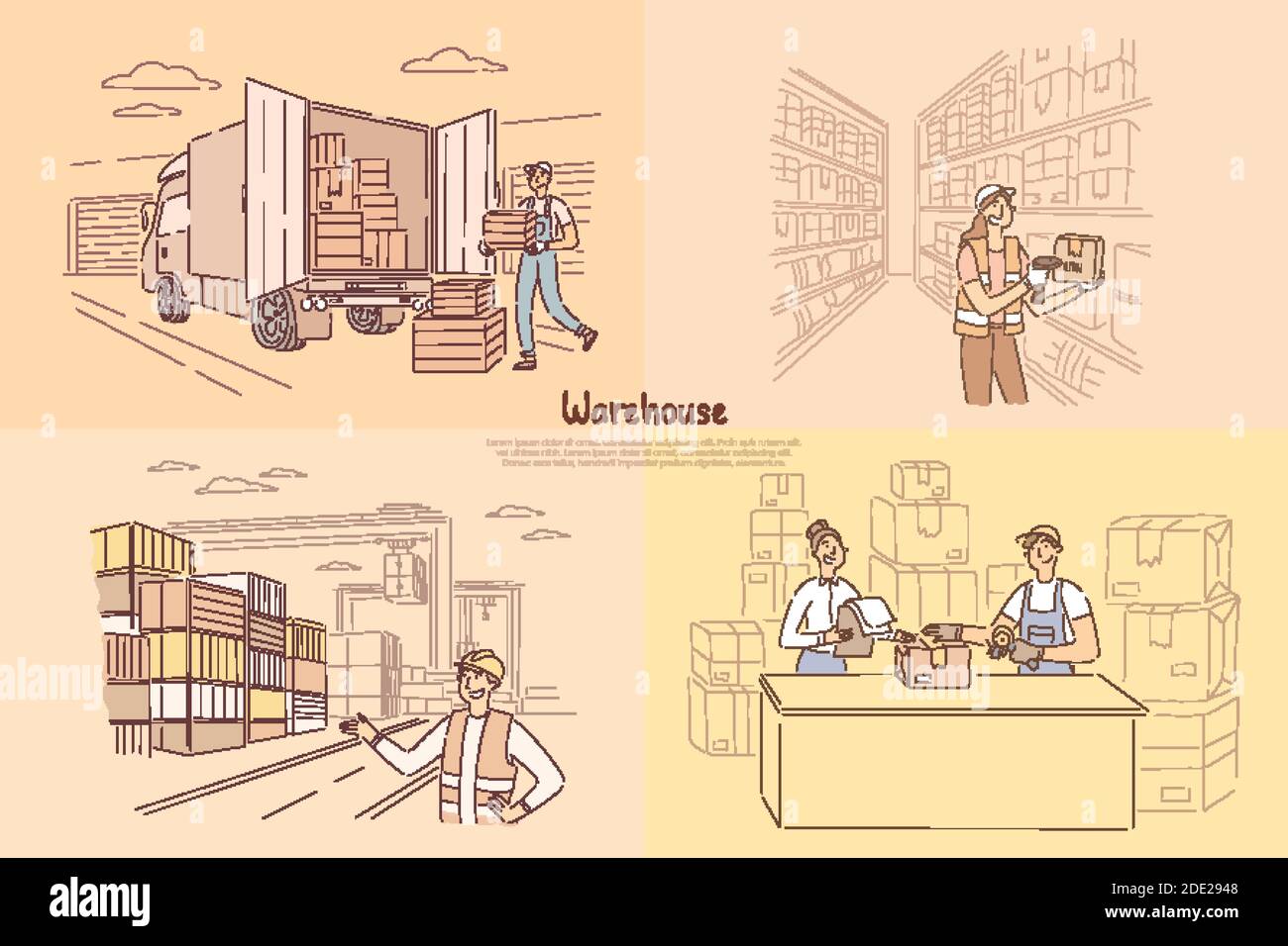 Worker loading crates into back of truck, woman in uniform scanning ...