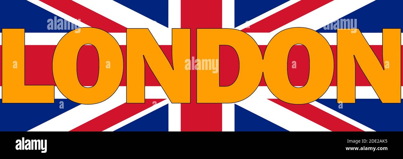 Orange London text text written over UK flag Stock Photo - Alamy