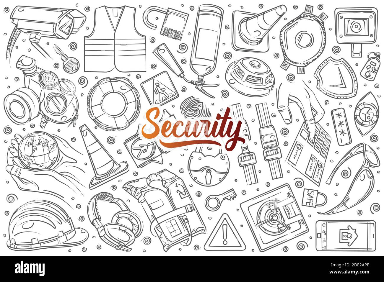 Hand drawn security-related equipment. Protection technologies ...