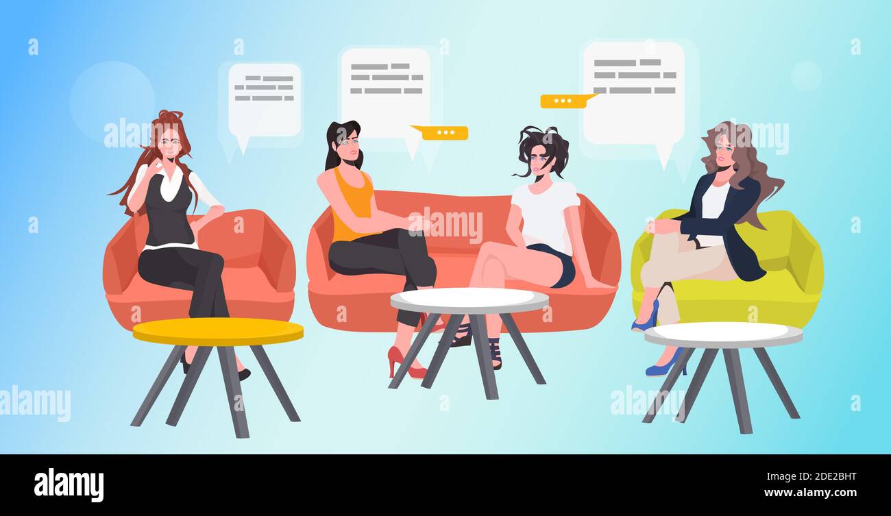 women chatting during meeting chat bubble communication girl power ...