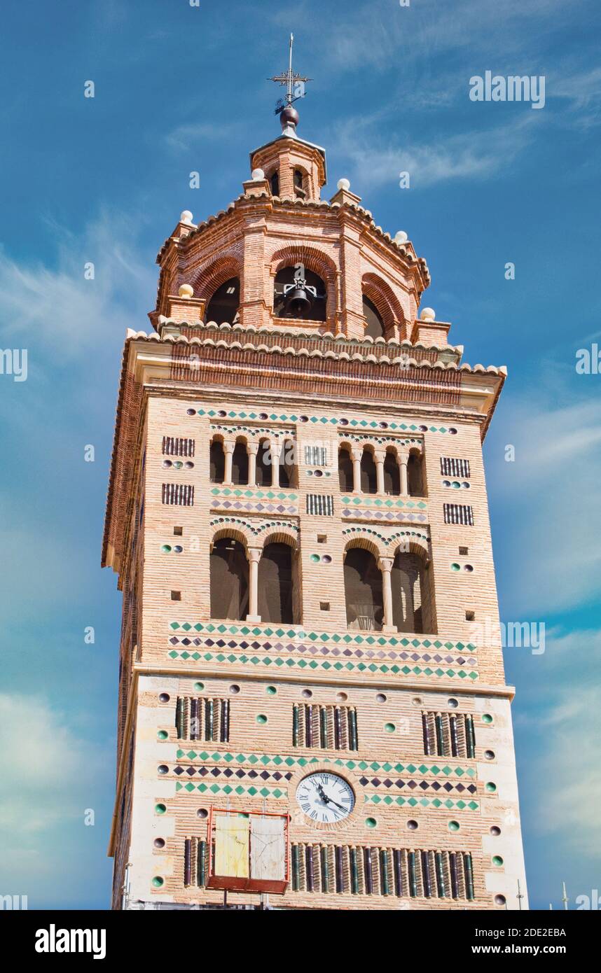 Bell tower in Mudejar architecture of Teruel Cathedral, Spain Stock ...