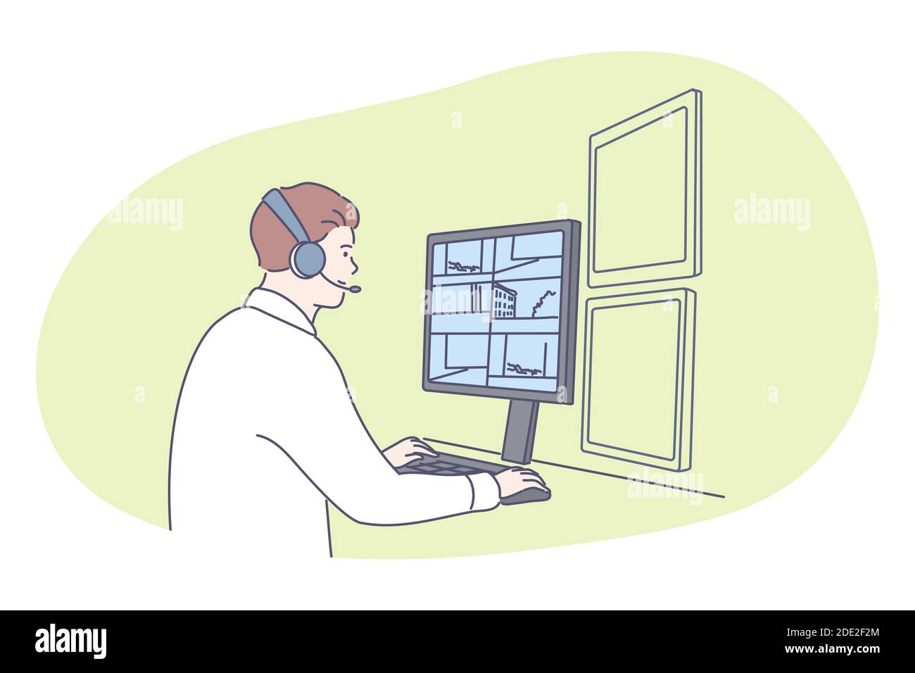 Security guard, surveillance, protection, police concept. Young man ...