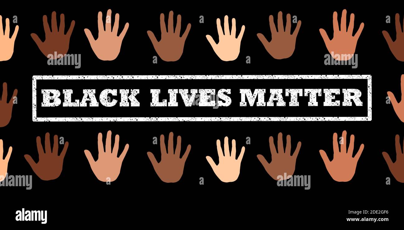different hands color black lives matter banner on black background ...
