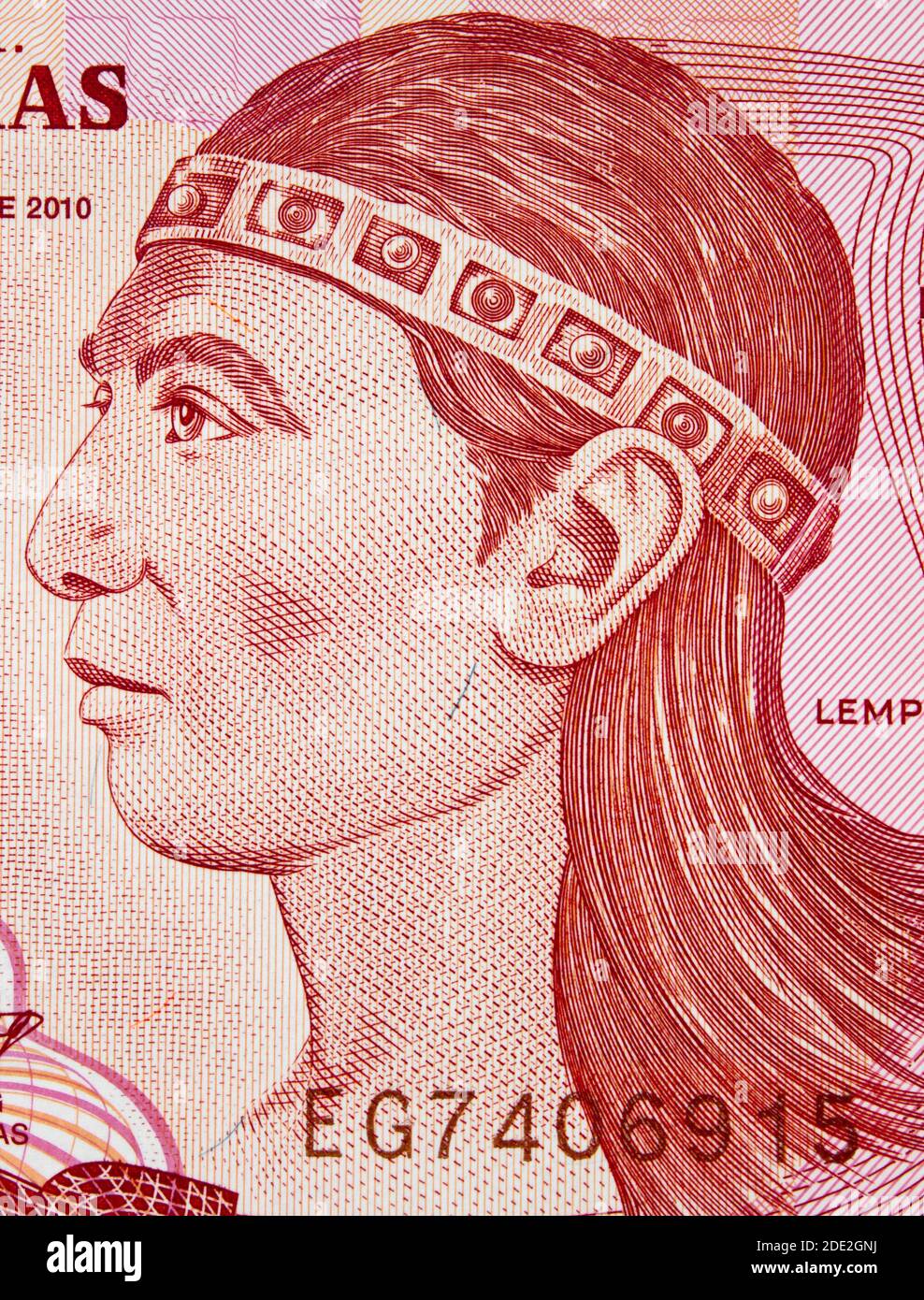 Lempira portrait on Honduras currency 1 lempira (2010) banknote close ...