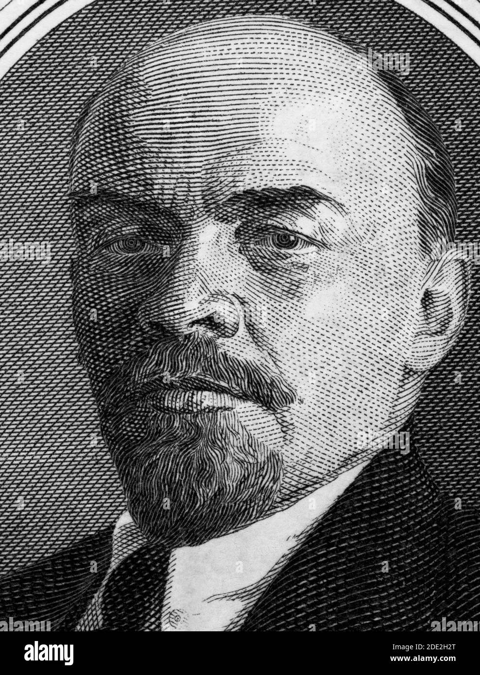 Vladimir Lenin portrait on old Russia ruble banknote macro, leader of ...