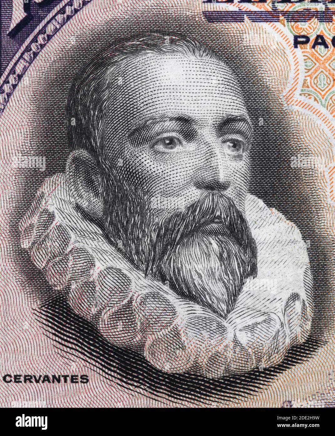 Miguel de Cervantes portrait on Spain 100 pesetas banknote (1928 ...