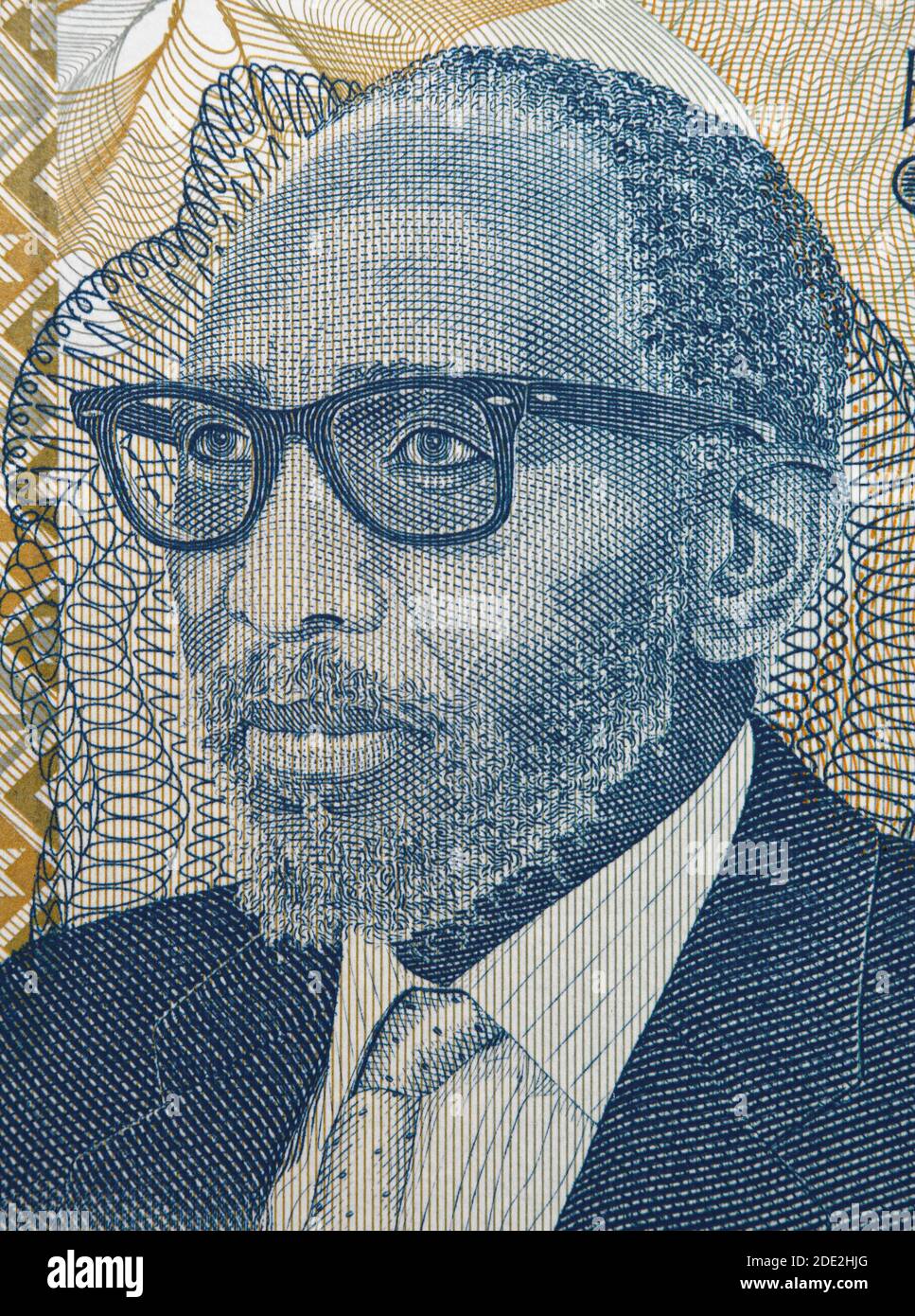 King Moshoeshoe II face portrait on Lesotho 5 Maloti (1989) banknote ...