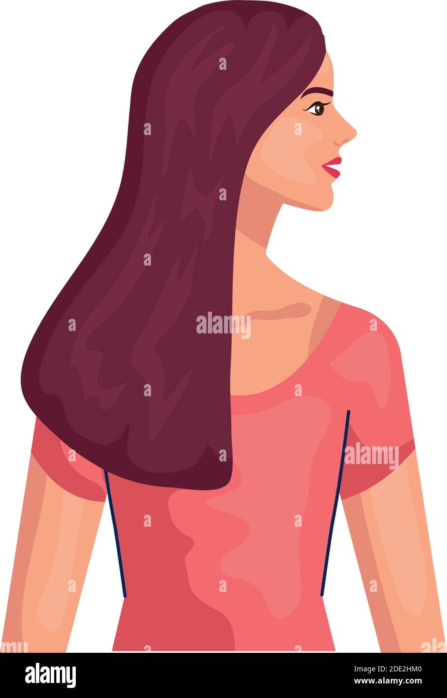 woman cartoon with brown hair from side vector design Stock Vector ...