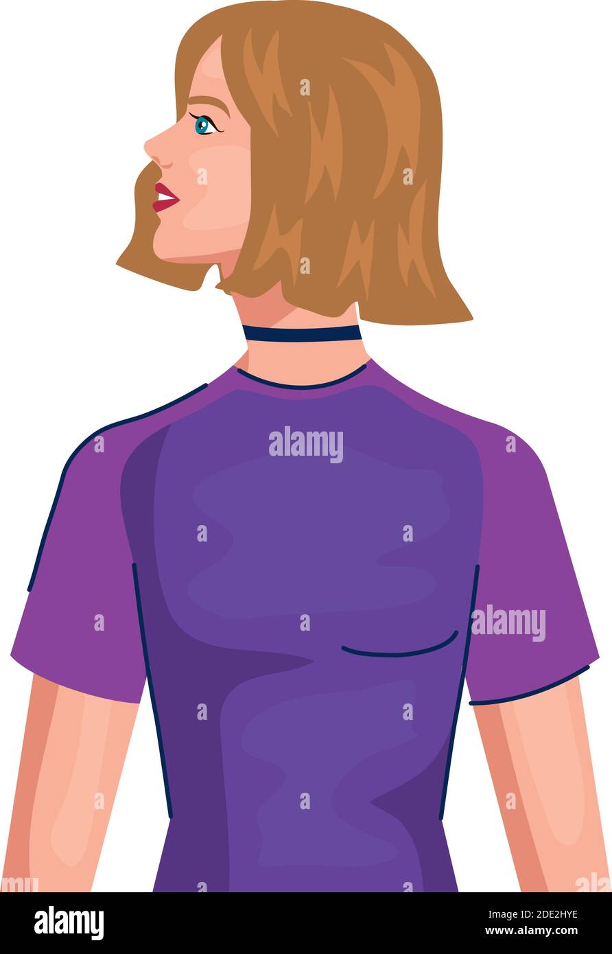 woman cartoon with brown hair from side vector design Stock Vector ...