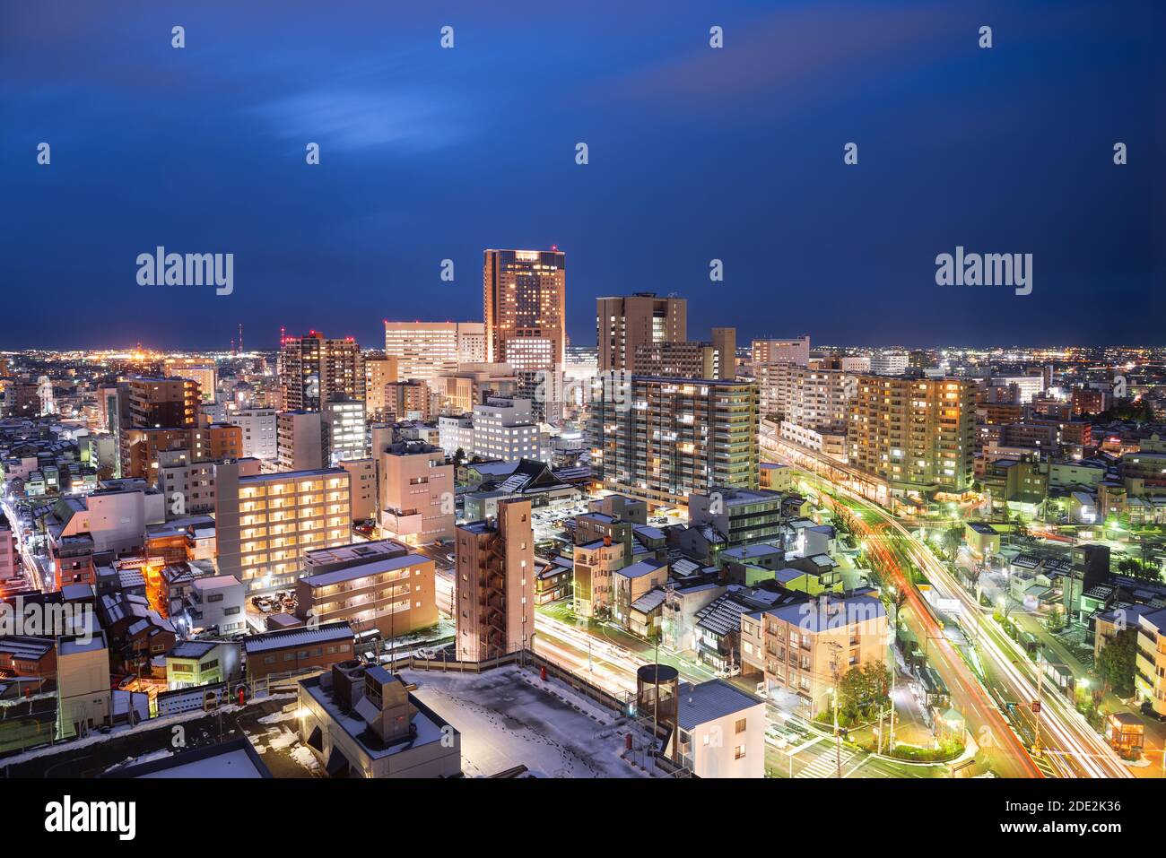 Kanazawa, Ishikawa, Japan downtown city skyline in winter at twilight ...