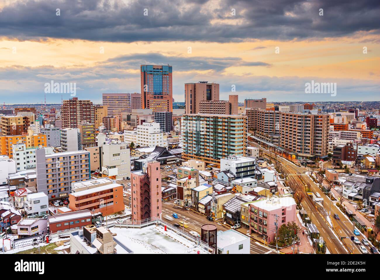 Kanazawa, Ishikawa, Japan downtown city skyline in winter at twilight ...