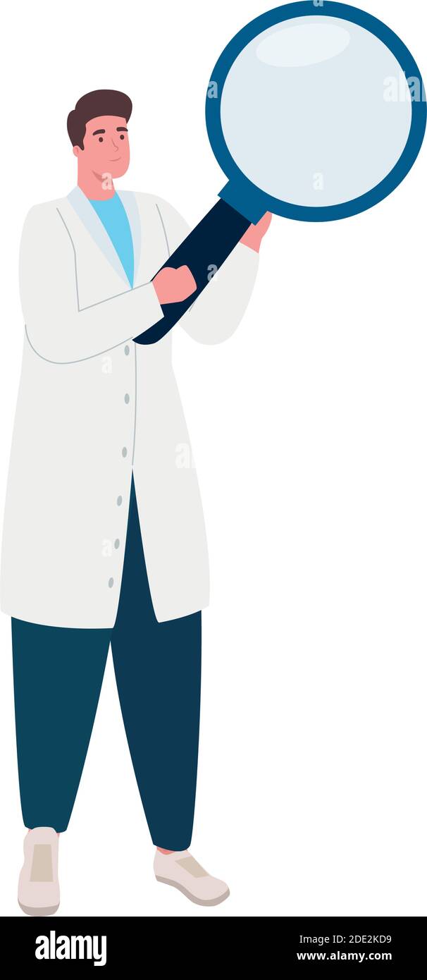 doctor with magnifying glass character Stock Vector Image & Art - Alamy