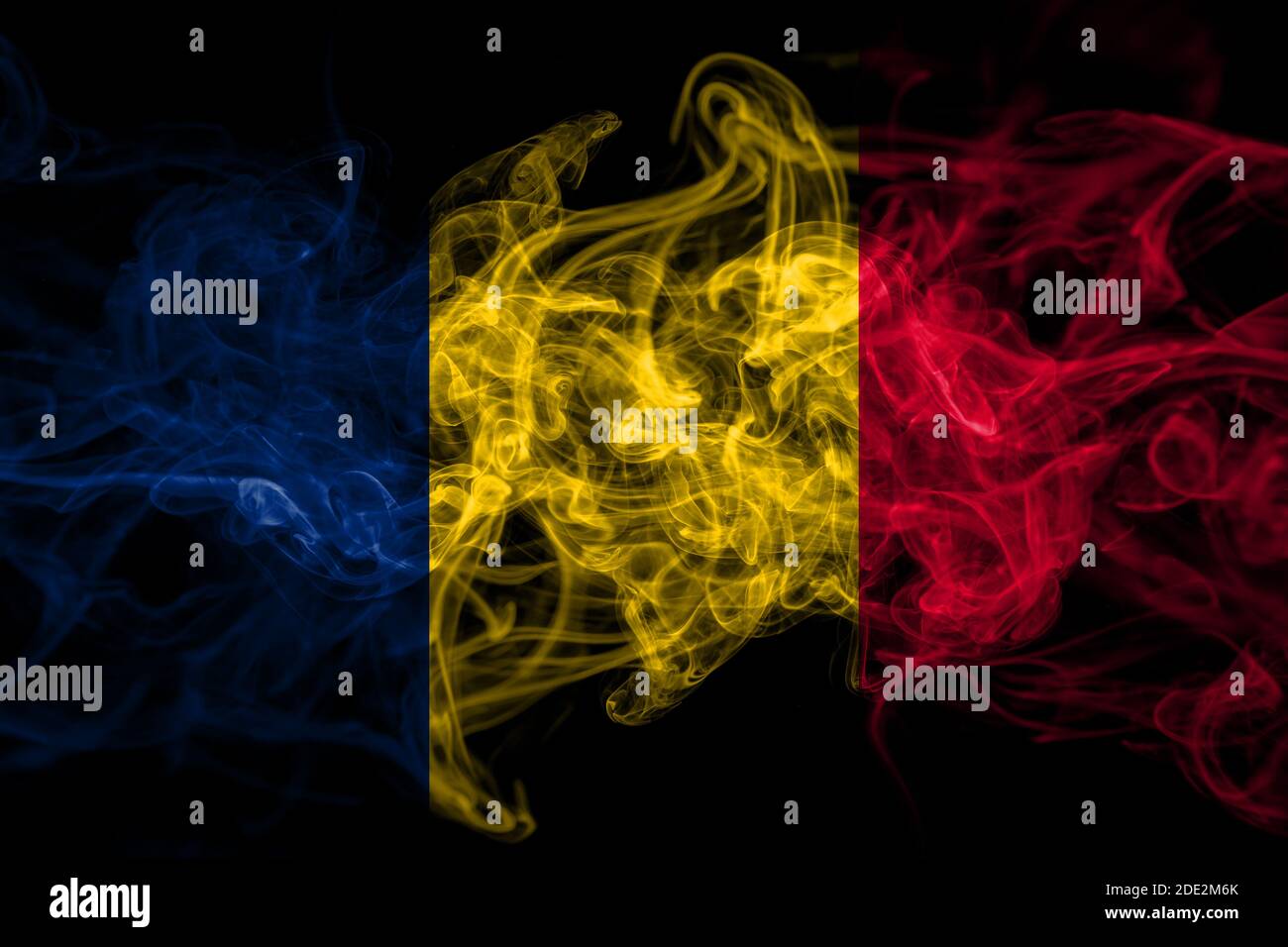 Chad, Chadian smoke flag isolated on black background Stock Photo - Alamy