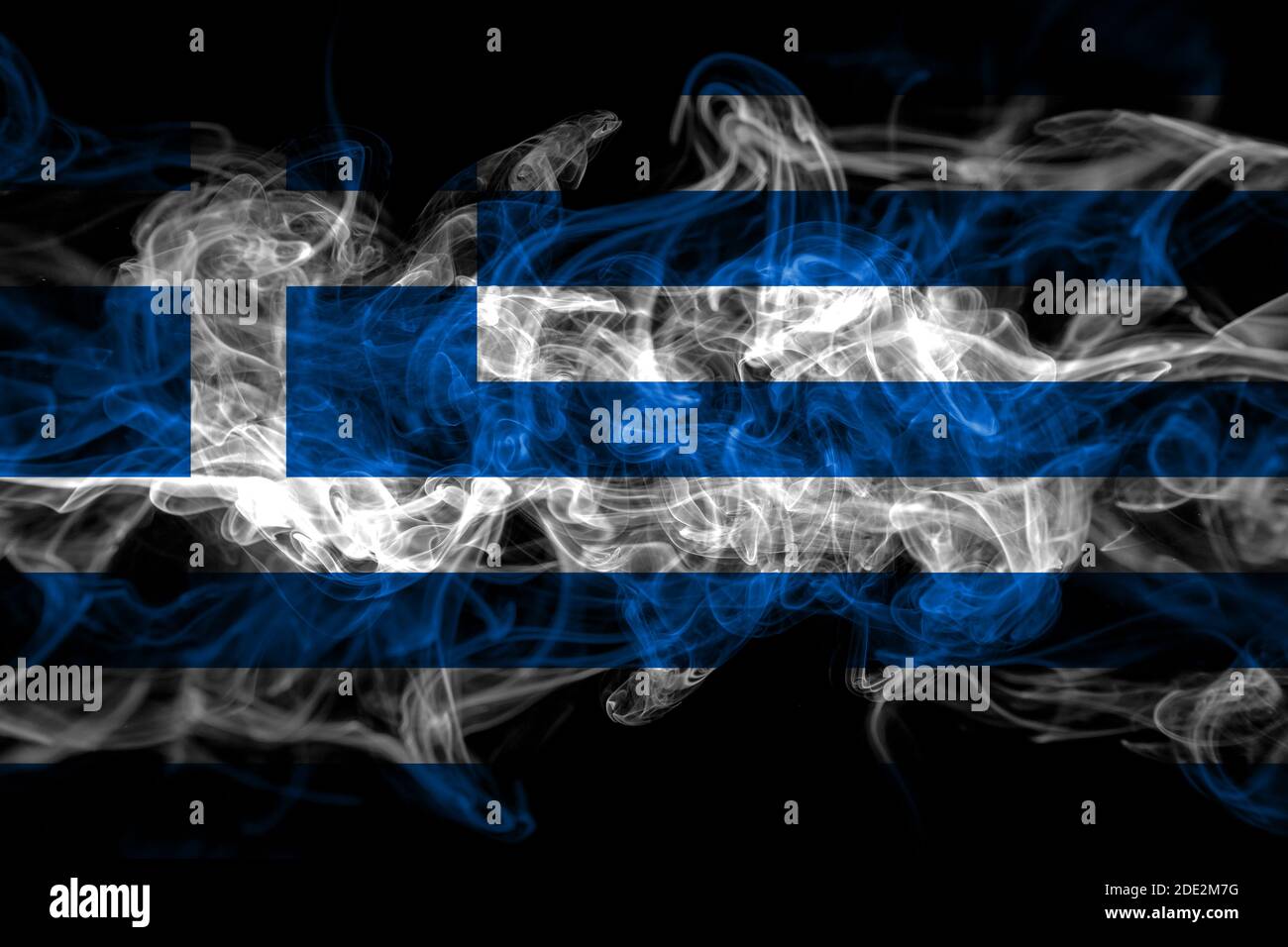 Greece, Greek smoke flag isolated on black background Stock Photo - Alamy