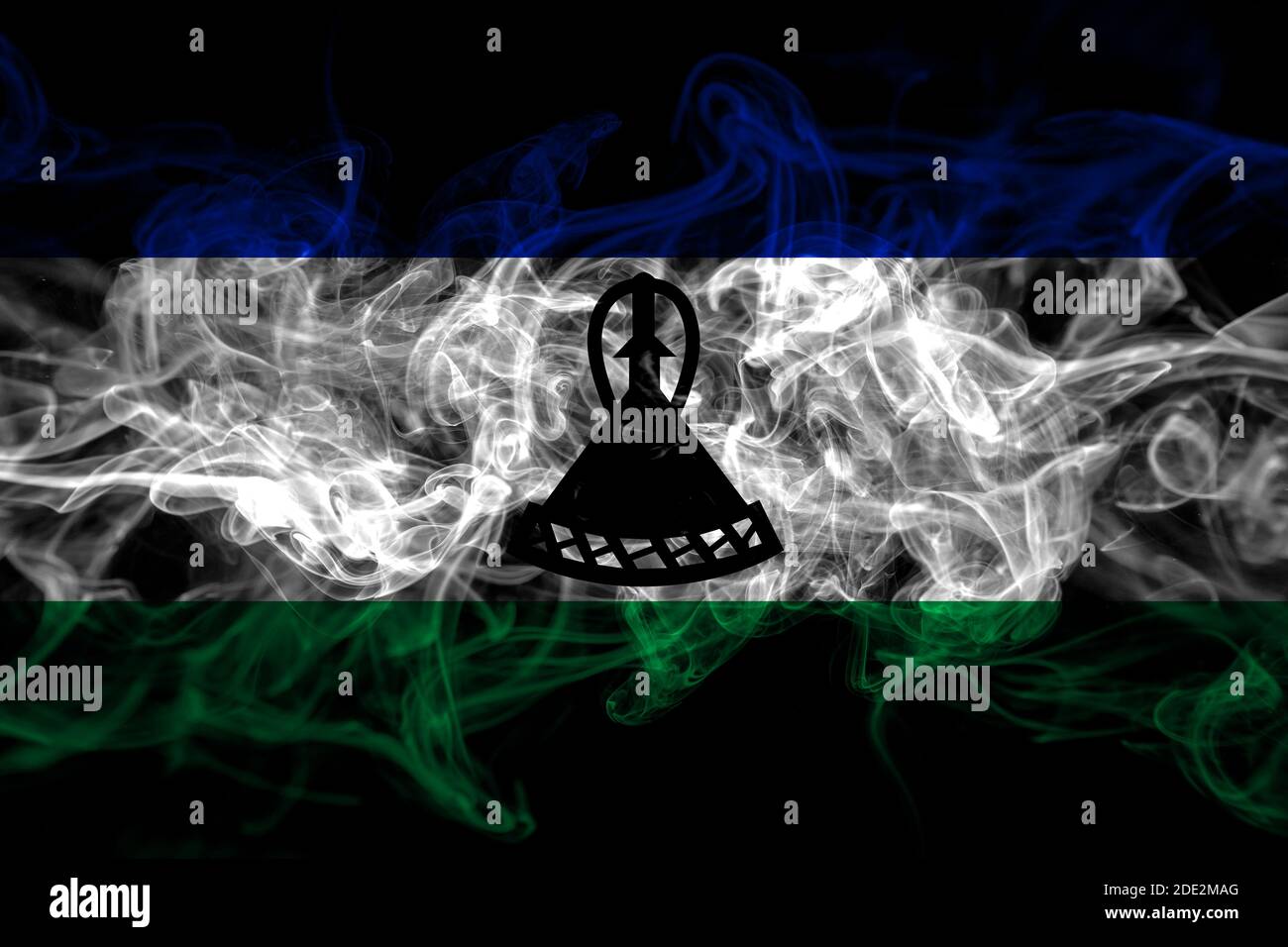 Lesotho smoke flag isolated on black background Stock Photo - Alamy