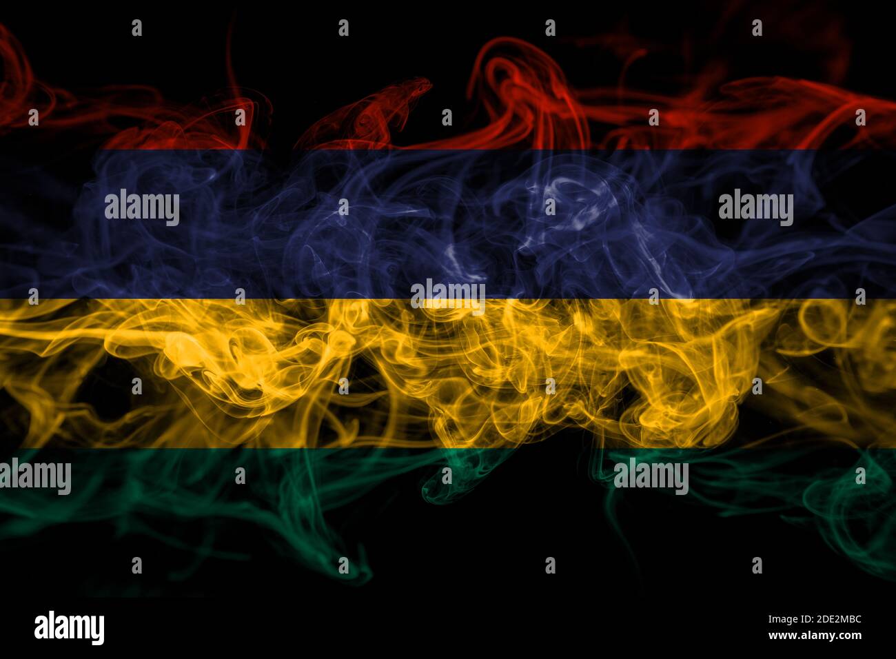 Mauritius smoke flag isolated on black background Stock Photo - Alamy