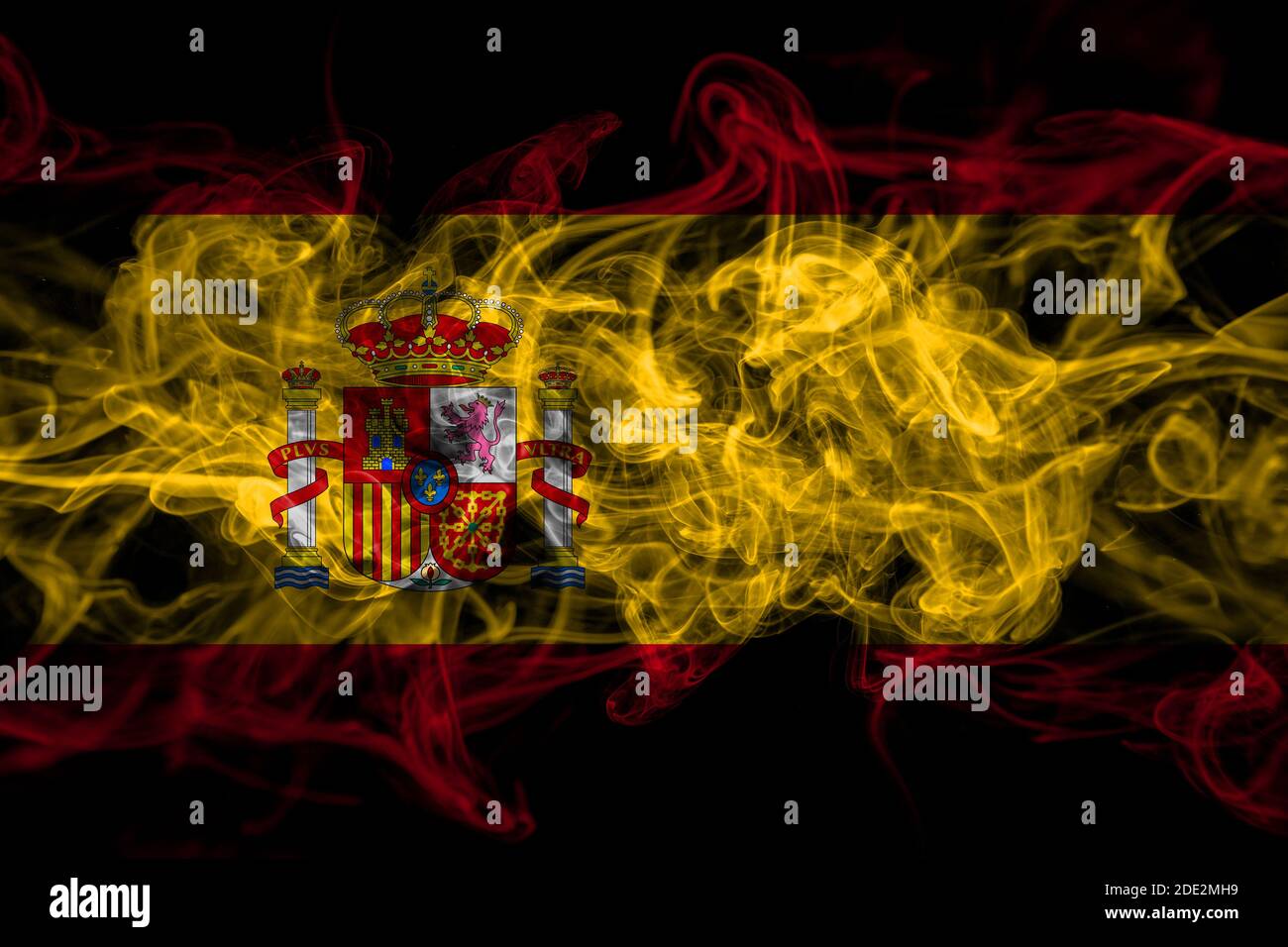 Spain, Spanish smoke flag isolated on black background Stock Photo - Alamy