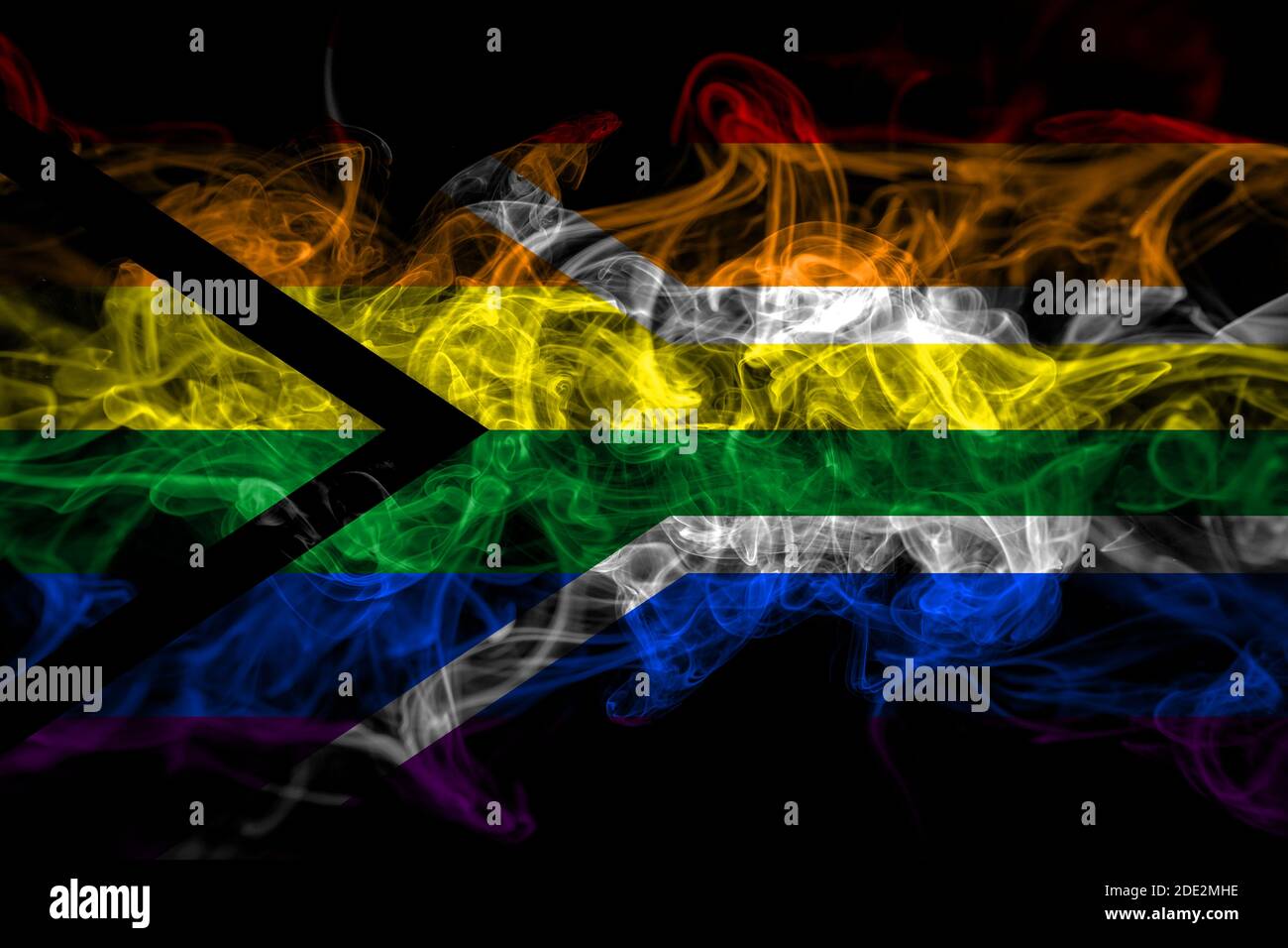 South Africa, African, gay smoke flag isolated on black background ...