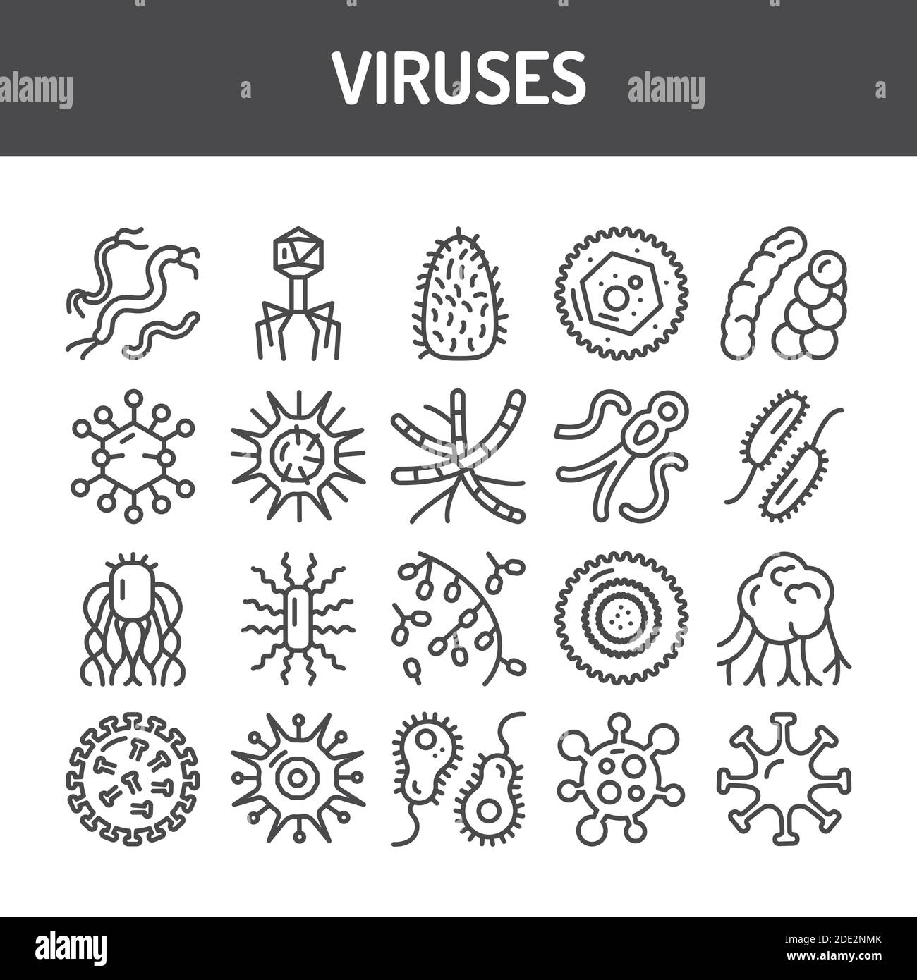 Viruses black line icons set. Respiratory infections. Vector ...