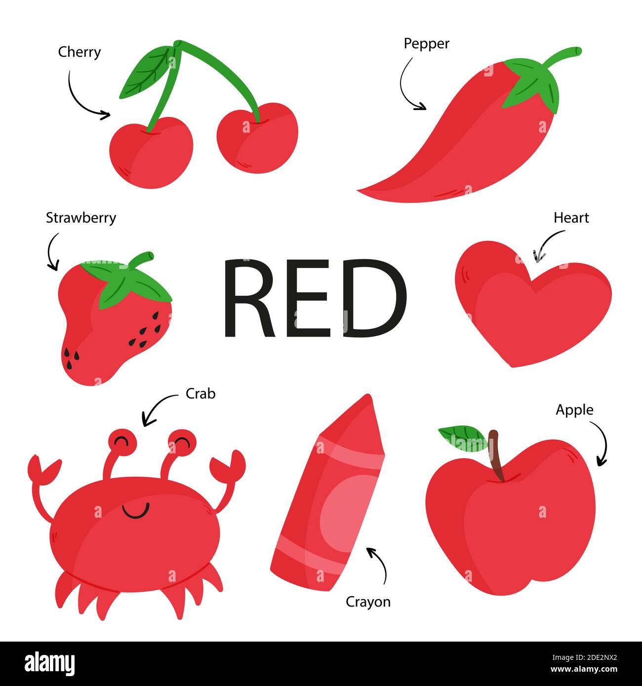 Red color with vocabulary set in english Vector illustration Stock ...