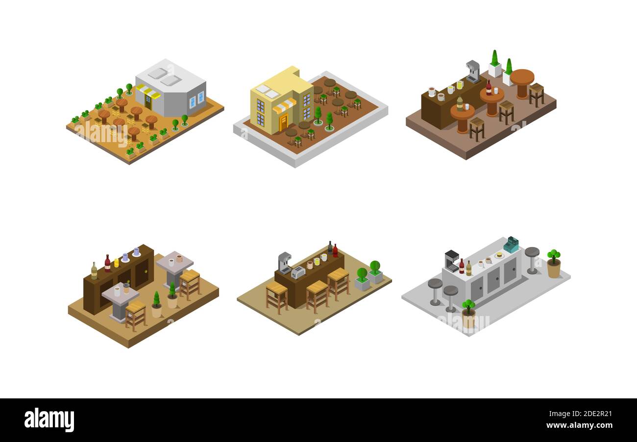 Isometric Restaurant Set Vector illustration Stock Vector Image & Art ...