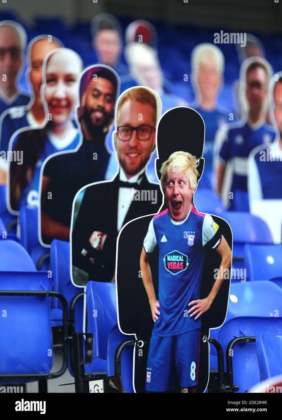 A general view of cardboard cut-out of fans in the stands including ...