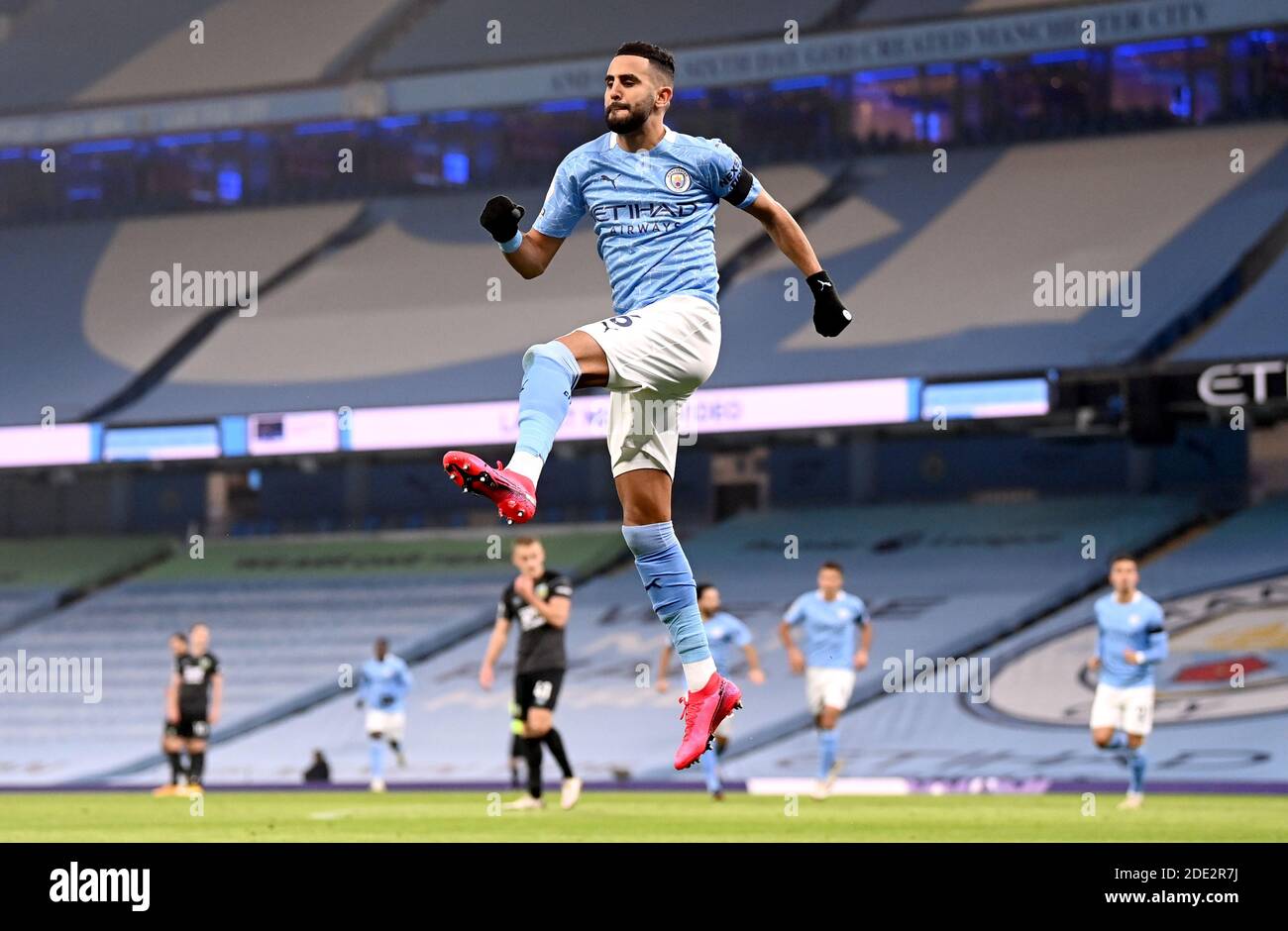 Manchester City's Riyad Mahrez celebrates scoring his side's first goal ...