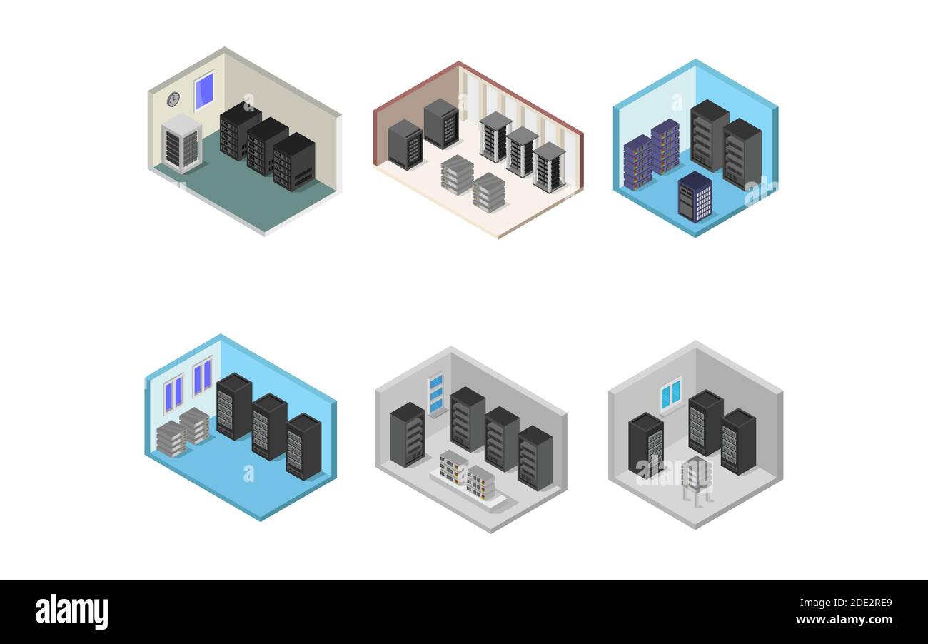 Isometric Server Room Set Vector illustration Stock Vector Image & Art ...