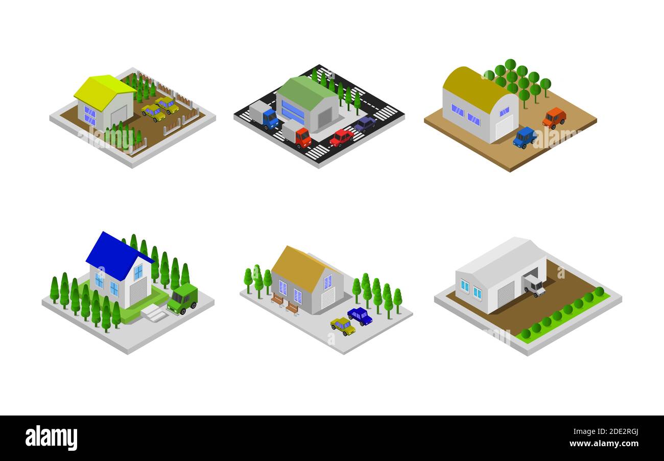 Isometric Garage Set On Background Vector illustration Stock Vector ...