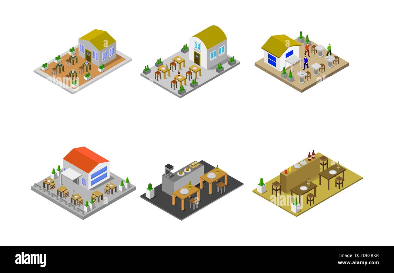Isometric Restaurant Set Vector illustration Stock Vector Image & Art ...